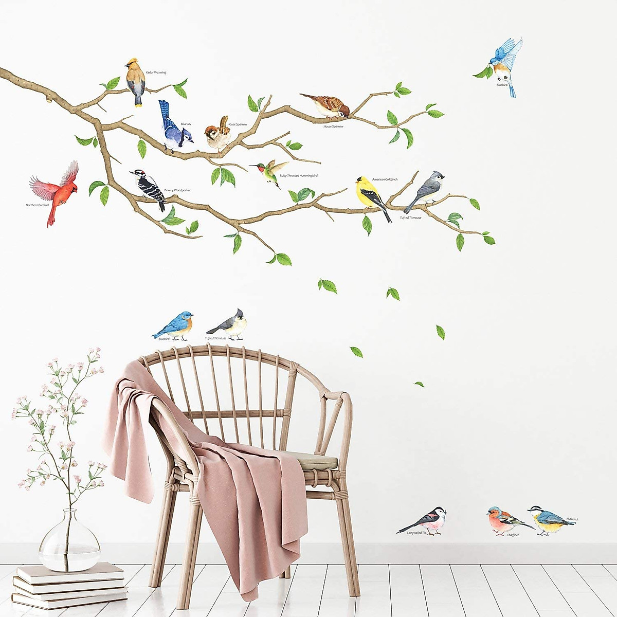 DECOWALL DWL-2015 Garden Birds Wall Stickers Wall Decals Peel and Stick Removable Wall Stickers for Kids Nursery Bedroom Living Room