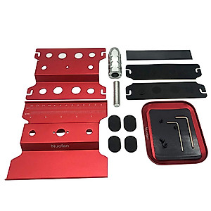 RC Car Work Stand Aluminum Repair Workstation 360 Degree Rotation Lift Lower w/Screw Tray for 1/10 1/12 1/16 Scale Traxxas TRX4 Axial Arrma Redcat Losi RC Crawler Monster Truck Buggy (Red)