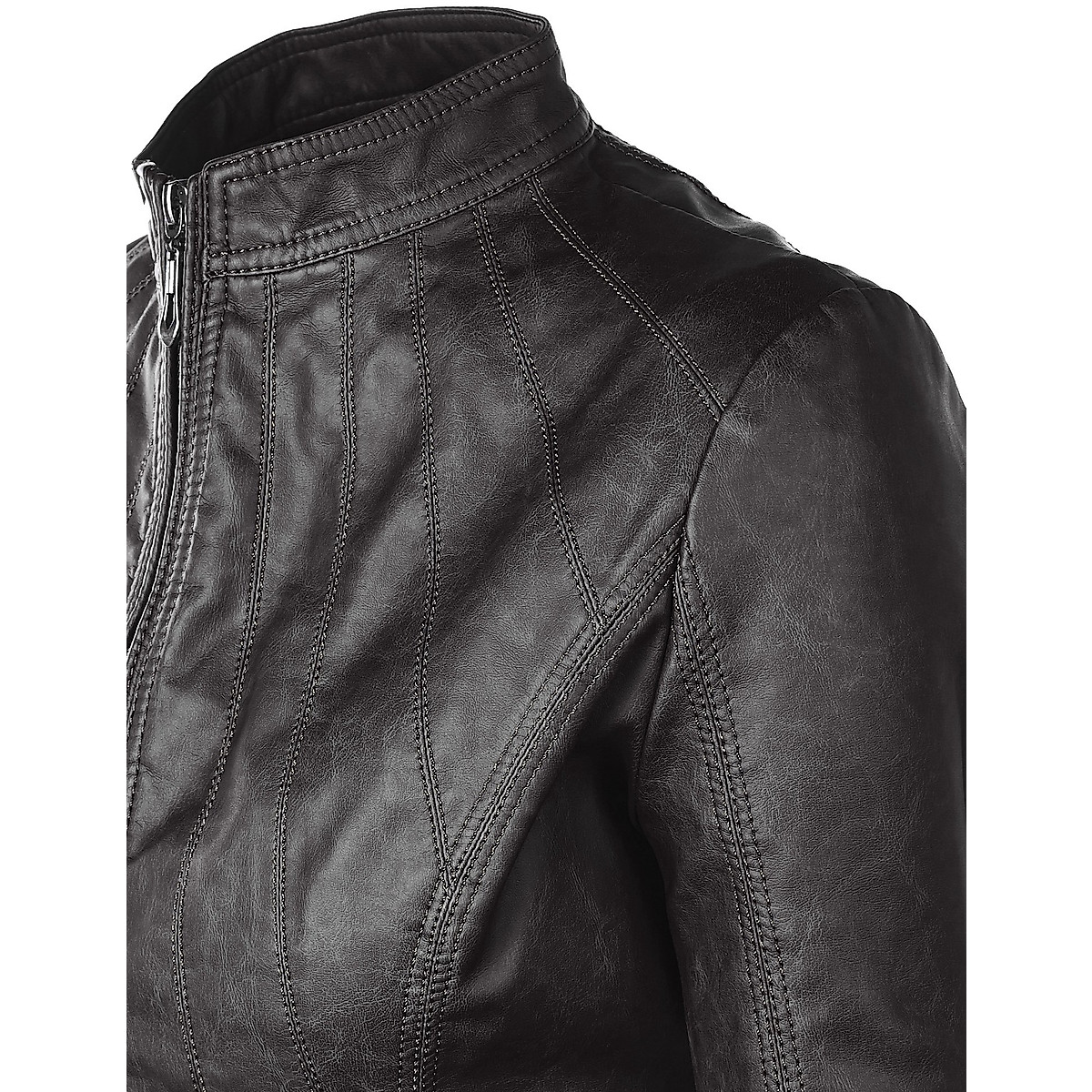 Made By Johnny MBJ WJC877 Womens Panelled Faux Leather Moto Jacket S Black