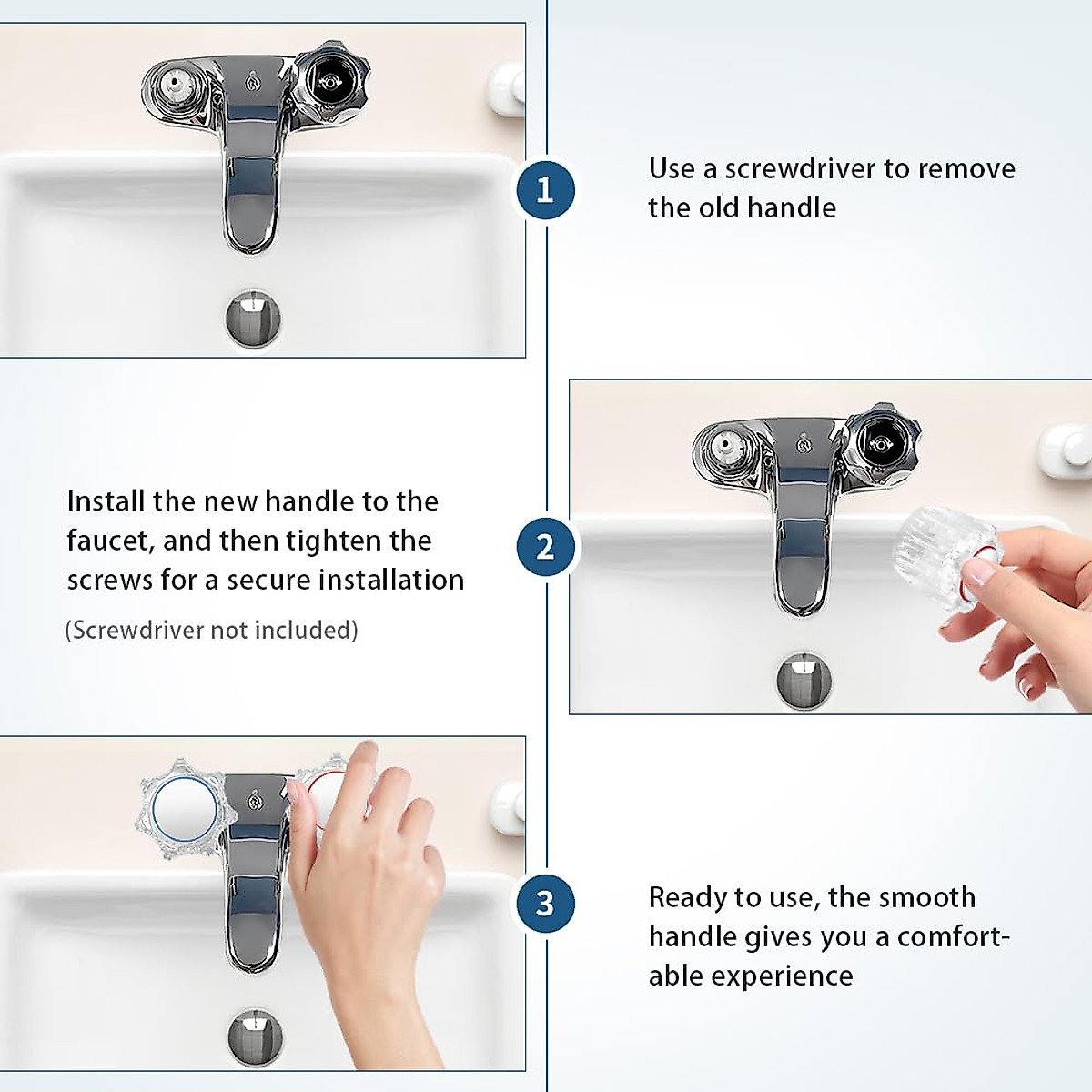 Parthan 2 pcs Faucet Handles with Screws, Transparent Acrylic Hot and Cold Faucet Replacement Handles Bathroom Sink Bathtub Faucet Knobs fits D-shaped Hot Cold Faucet Stems(COLOR:1 Red + 1 Blue)