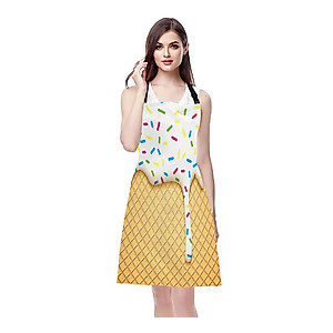 WONDERTIFY Ice Cream Apron,Cartoon Ice Cream Cone with Dripping White Glaze and Wafer Texture Bib Apron with Adjustable Neck for Men Women,Suitable for Home Kitchen Cooking Waitress Chef Grill Apron