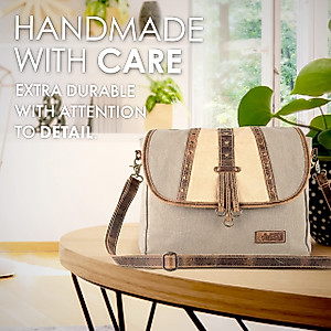 SIXTEASE Crossbody Bag for Women Vintage Style Genuine Leather, Upcycled Canvas, Rug, or Hair On - Cross Body Womens Bags with Inside Zipper Pockets - Larger Capella