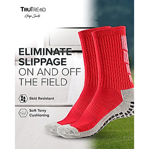 TruTread Non Slip Soccer Socks Mens | 4 Pairs | Non Skid Grip | Football Basketball Sport