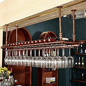 Stylish Simplicity Wine Stemware Racks Ceiling Mounted Hanging Wine Bottle Holder Metal Goblet Wine Glass Rack Various, PIBM, Bronze, 120 * 30cm