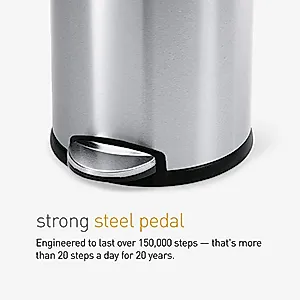 simplehuman 4.5 Liter / 1.2 Gallon Round Bathroom Step Trash Can, Brass Stainless Steel