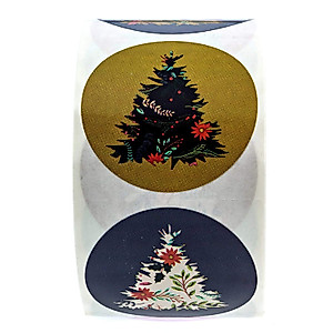 Patterned Holiday Trees Christmas Stickers / 8 Alternating Floral Holiday Tree Designs / 500 Christmas Labels / 1.5" Evergreen Tree Silhouettes