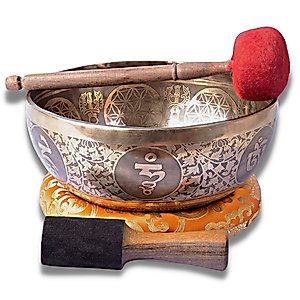 Large Tibetan Singing Bowl Set - 9" Master Healing Grade For Sound Bath Chakra 7 Metal Meditation Yoga By Himalayan Bazaar