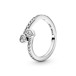 Pandora Jewelry Two Sparkling Hearts Cubic Zirconia Ring in Sterling Silver, Size 4.5, No Box