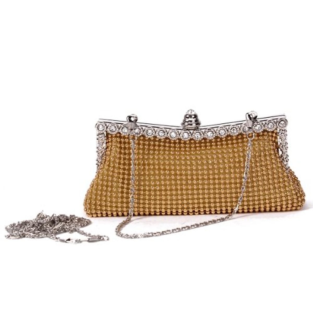 Damara Womens Dimple Mesh Crystals Mini Clutch Evening Bag, Black