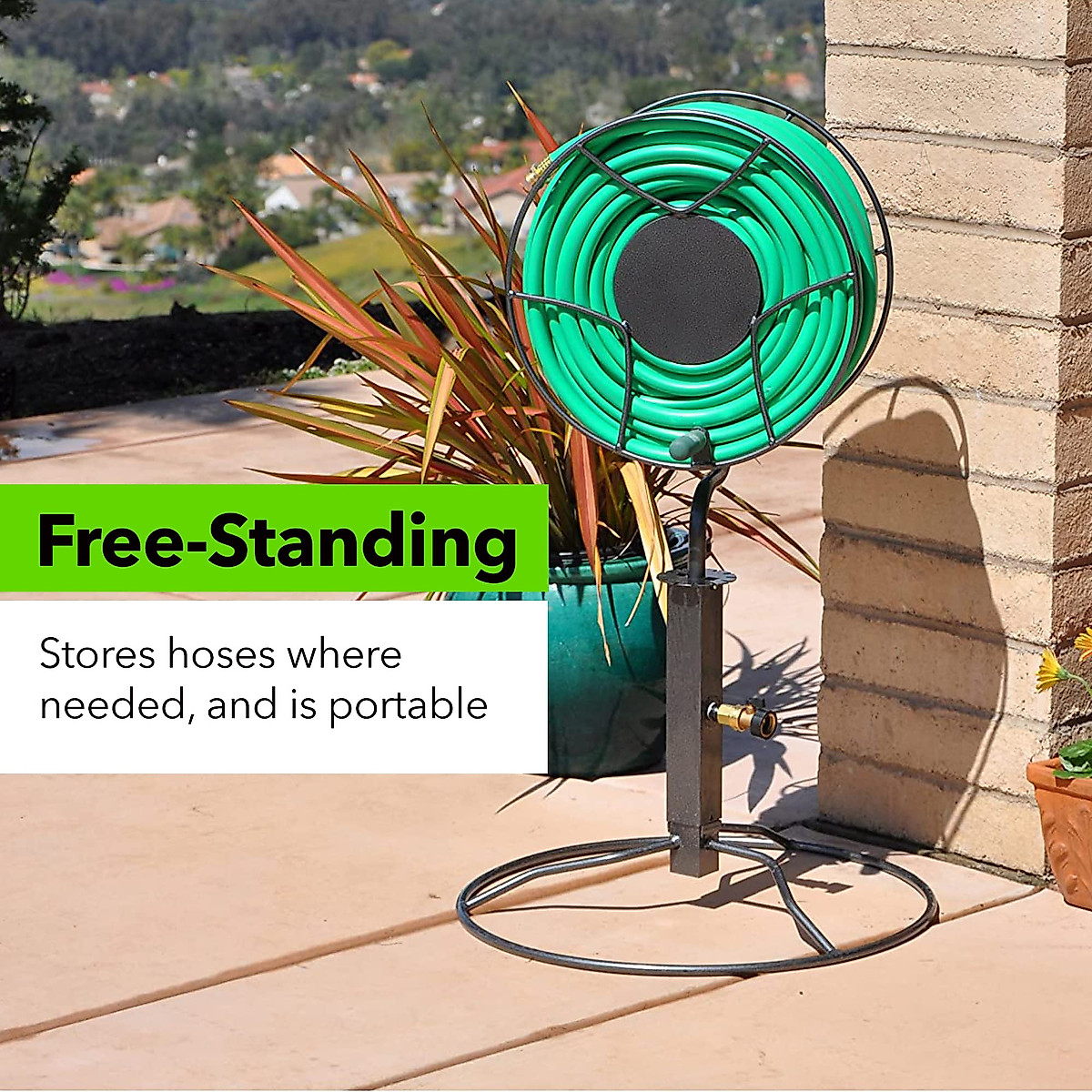 Yard Butler Free Standing Swivel Hose Reel - Water Hose Caddy For Yard or Garden - Outdoor Garden Hose Accessories, Water Hose Reel Rotate 360 Degree, Freestanding Metal Outdoor Water Pipe Stand