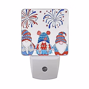 JSTEL 4th July Gnome Night Lights Plug into Wall Decorative Dusk to Dawn,4th July Gnome Night Light Plug in,LED Nightlights for Bedroom Bathroom Kitchen Hallway Stairs