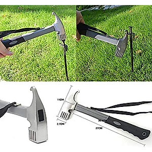 Linwnil Tent Stakes Camping Hammer Accessories Set , 12Pcs Heavy Duty 8in Tent Stakes, 1Pce Camping Hammer (Gray) Forged Steel Unbent Tent Pegs-Ideal Camping Stakes for Rocky/Hard Places