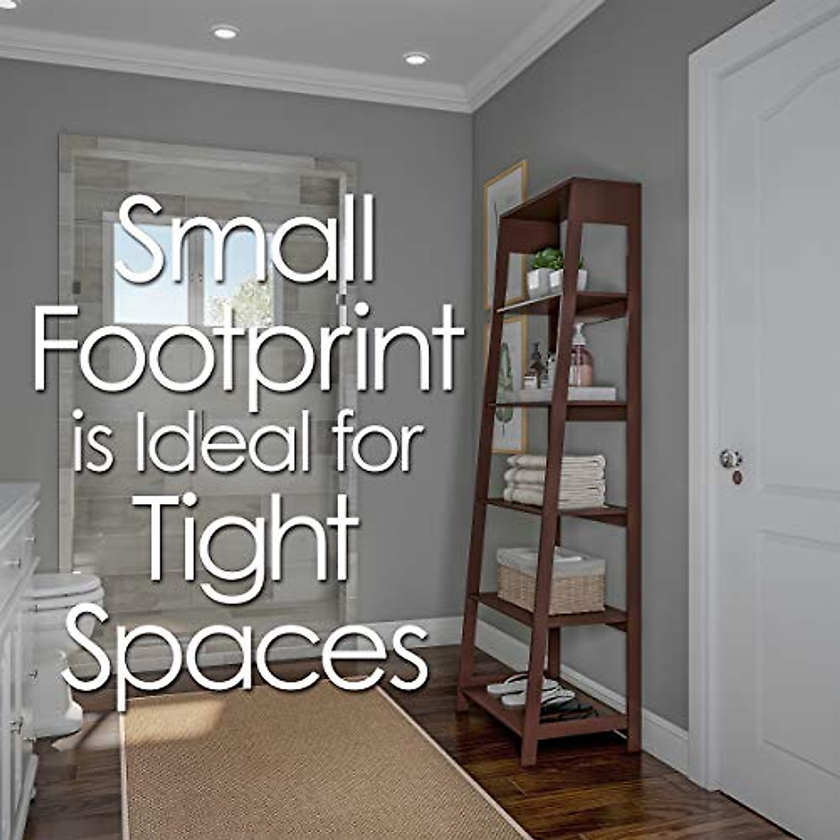 Lavish Home 5-Tier Ladder Bookcase - Freestanding Tiered Wood Bookshelf with Leaning Look - Decorative Shelves for Home and Office Storage (Brown)