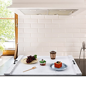 Chunful Stove Top Cover Board 30 x 22 Inch Wood Stove Top Cover Rustic Noodle Board Stove Cover with Handles for Electric Stove Gas Burners Kitchen Counter(White)