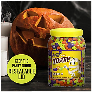 M&M'S Peanut Ghoul's Mix Bulk Chocolate Halloween Candy Resealable Jar (62 oz.) | Delicious Roasted Peanut Center Coated in Real Milk Chocolate | INCLUDES SameDay Shippers Branded Bag Clig and Treat Bag