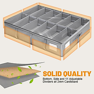 Dntorx 2 Pack Under Bed Shoe Storage Organizer with Adjustable Dividers Can be Assembled at Will Sturdy Underbed Shoe Storage Box Bins Clear Cover Up To 24 Pairs of Shoes