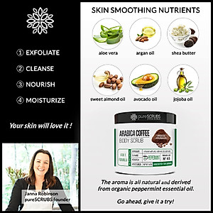 pureSCRUBS Premium Organic Arabica Coffee Body Scrub Set - VANILLA BLEND Large 16oz Anti Cellulite Scrub With Essential Oils & Nutrients + FREE Wooden Spoon, Loofah & Mini Organic Exfoliating Bar Soap