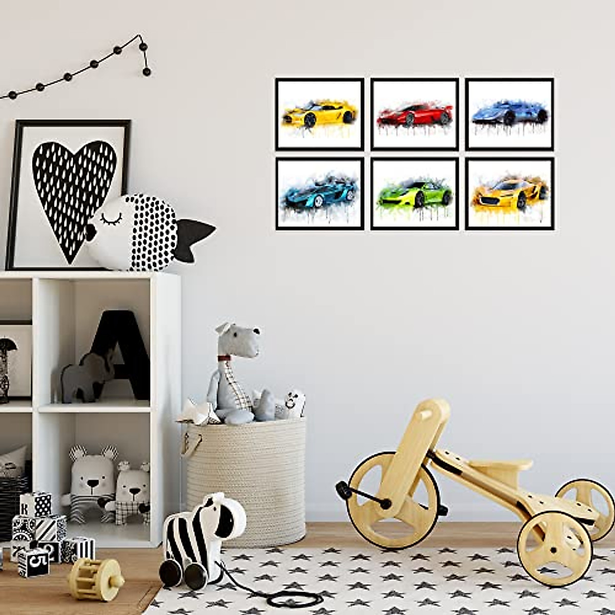 Race Car Poster Set for Boys Room - 6 Vibrant Car Prints (8x10)