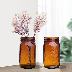 eleganttime Amber Glass Mason Jars 32 oz Wide Mouth 6 Pack,Amber Quart Canning Jars with Airtight Lids and Bands for for Canning, Freezing, Fermenting,Preserving, Beverages & Jar Decor