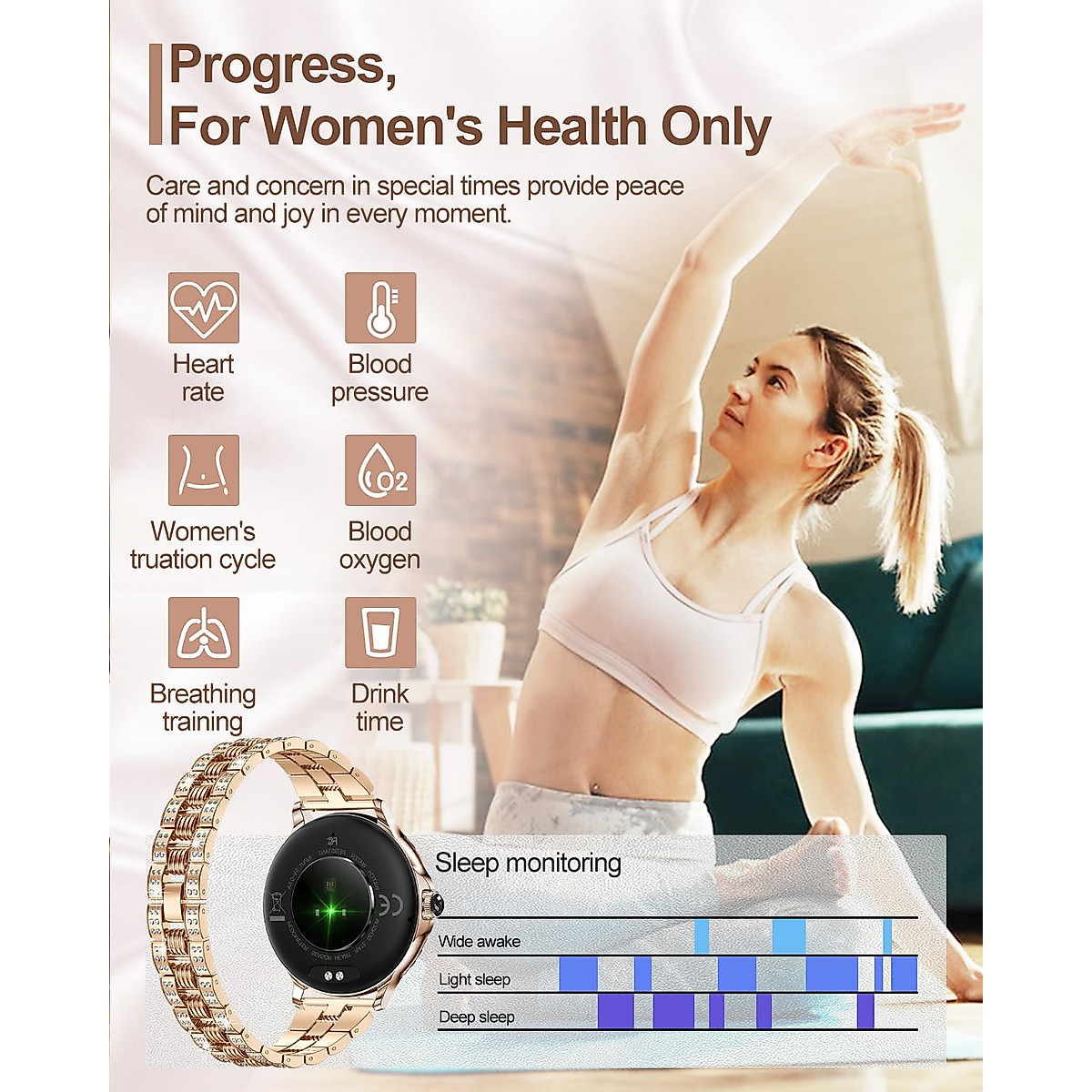 Smart Watches for Women (Answer/Make Call) with Diamonds, 1.3”HD Screen Bluetooth Smartwatch for Android iOS Phones, IP68 Waterproof Fitness Activity Trackers with Heart Rate/SpO2/BP/Sleep Monitor