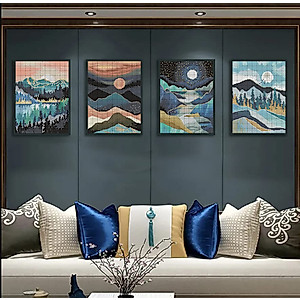 LWZAYS Cross Stitch Kits - Moon Counted Cross Stitch Kits 4 Pack Stamped Cross-Stitch Mountains Needlepoint Counted Kits Beginners,Embroidery Kit Arts and Crafts for Home Decor