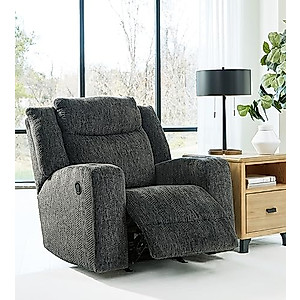 Signature Design by Ashley Martinglenn Modern Chevron Velvet Manual Rocker Recliner with Cup Holders, Black