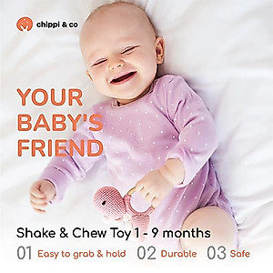 Chippi & Co Wooden Crochet Baby Rattle, Crochet Toys Stuffed Animals Easter Gifts for Kids, Newborn Toys, Unique Easter Basket Stuffers, Basket Filler, Cute Baby Shower Decor (Didi The Pink Dinosaur)