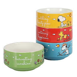 Peanuts Snoopy 4 Pack Stackable 5.5" Decorated Stoneware Bowl Set