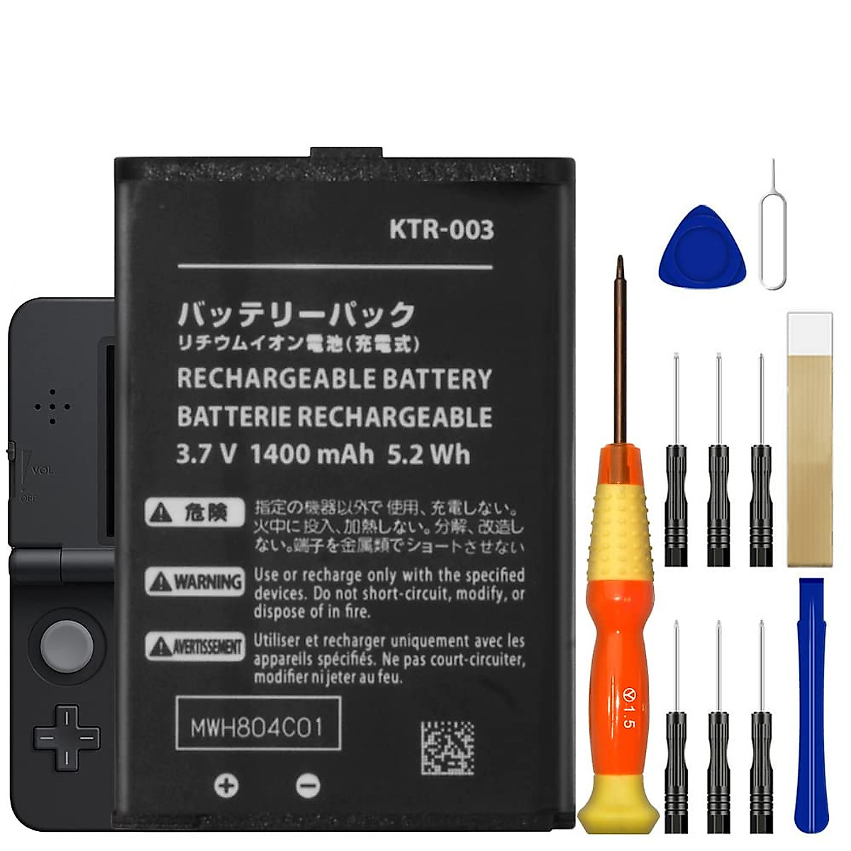 WUHAO Replacement Battery KTR-003 Battery for Nintendo MWH710A01 New 3DS NN3DS with Adhesive Tape Tool Repair Kit
