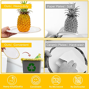 Hioasis 60pcs Gold Plastic Plates - White and Gold Trim Disposable Plates - 10.25 inch Gold Disposable Dinner Plates Perfect for Wedding & Party