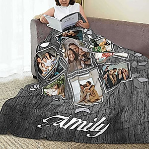 Custom Personalized Family Tree Blanket with Photos Collage Text, Customized Picture Throw Blankets for Adults Mom Dad Birthday(9 Photos,50"x60")
