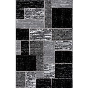 L'Baiet Verena Geometric Area Rug Black Grey 8' x 10' Large Area Rugs Carpet for Living Room, Bedroom, Dining Table, Office, Hallway, Foyer | Neutral Colorful Modern Abstract Home Decor