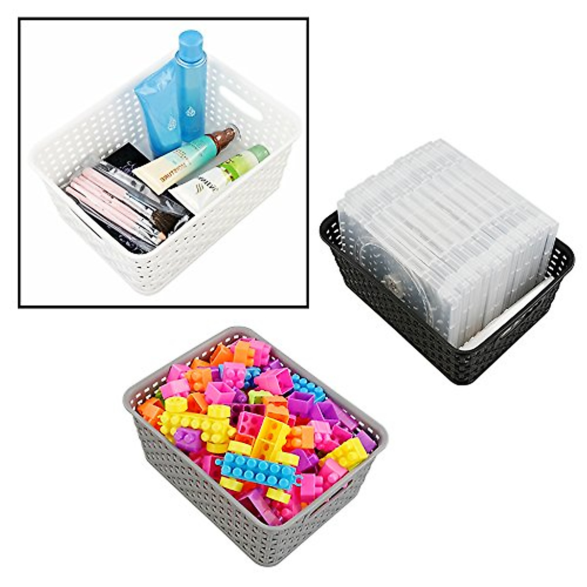 Eagrye 6-Pack 10.4-Inch x 7.6-Inch x 4.05-Inch Plastic Storage Basket, Woven Basket Bin