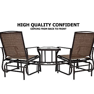 Patio Double Glider Chair Rocker Metal 2 Person Rocking Chairs with Table, Outdoor Porch Furniture Conversation Set, Umbrella Hole, for Garden, Balcony, Backyard, Poolside, Lawn