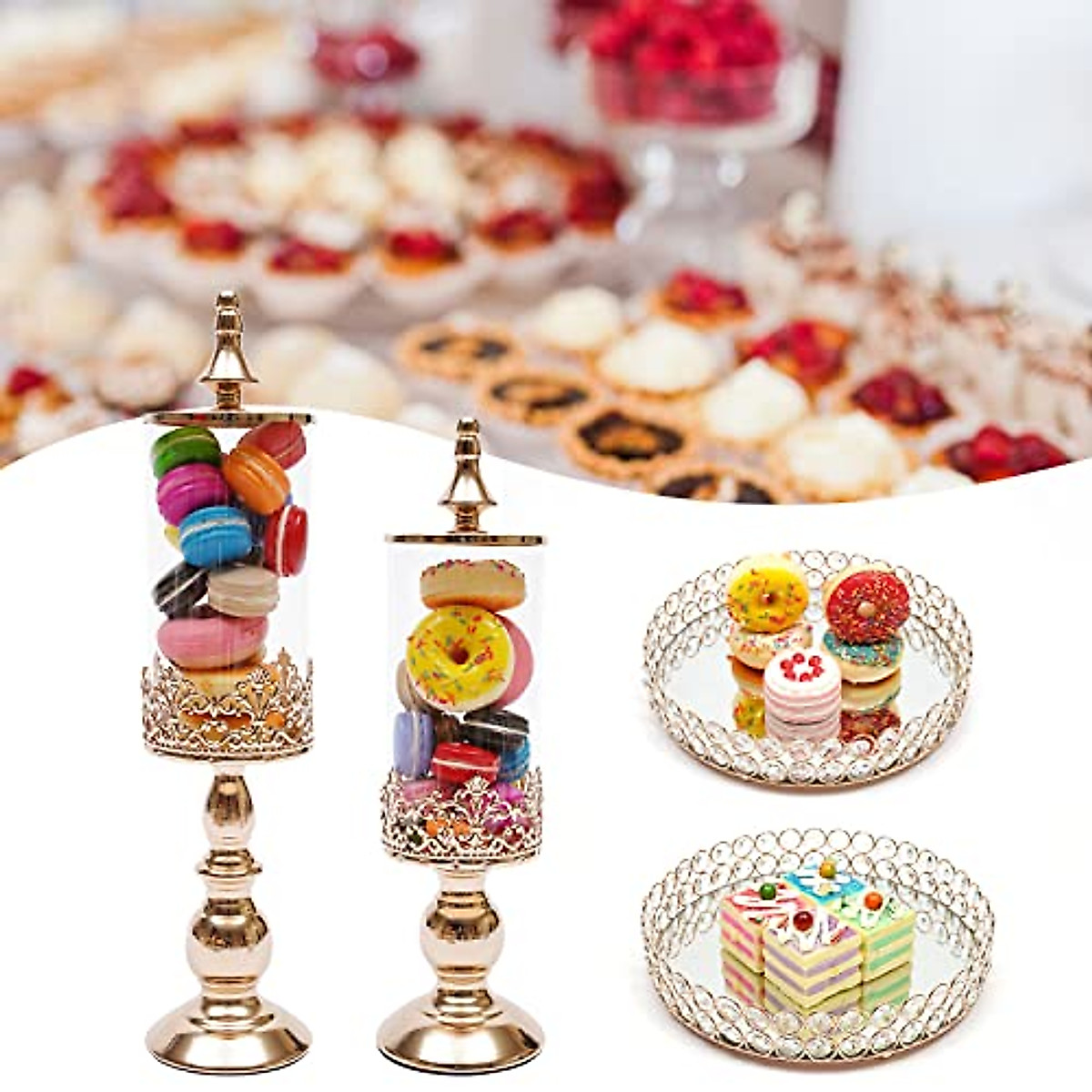 Cake Stands Set, Crystal Cupcake Stand Cookie Holder Fruits Dessert Display Plate, for Baby Shower Wedding Brithday Party Celebration Home Decoration (Gold-10PCS)