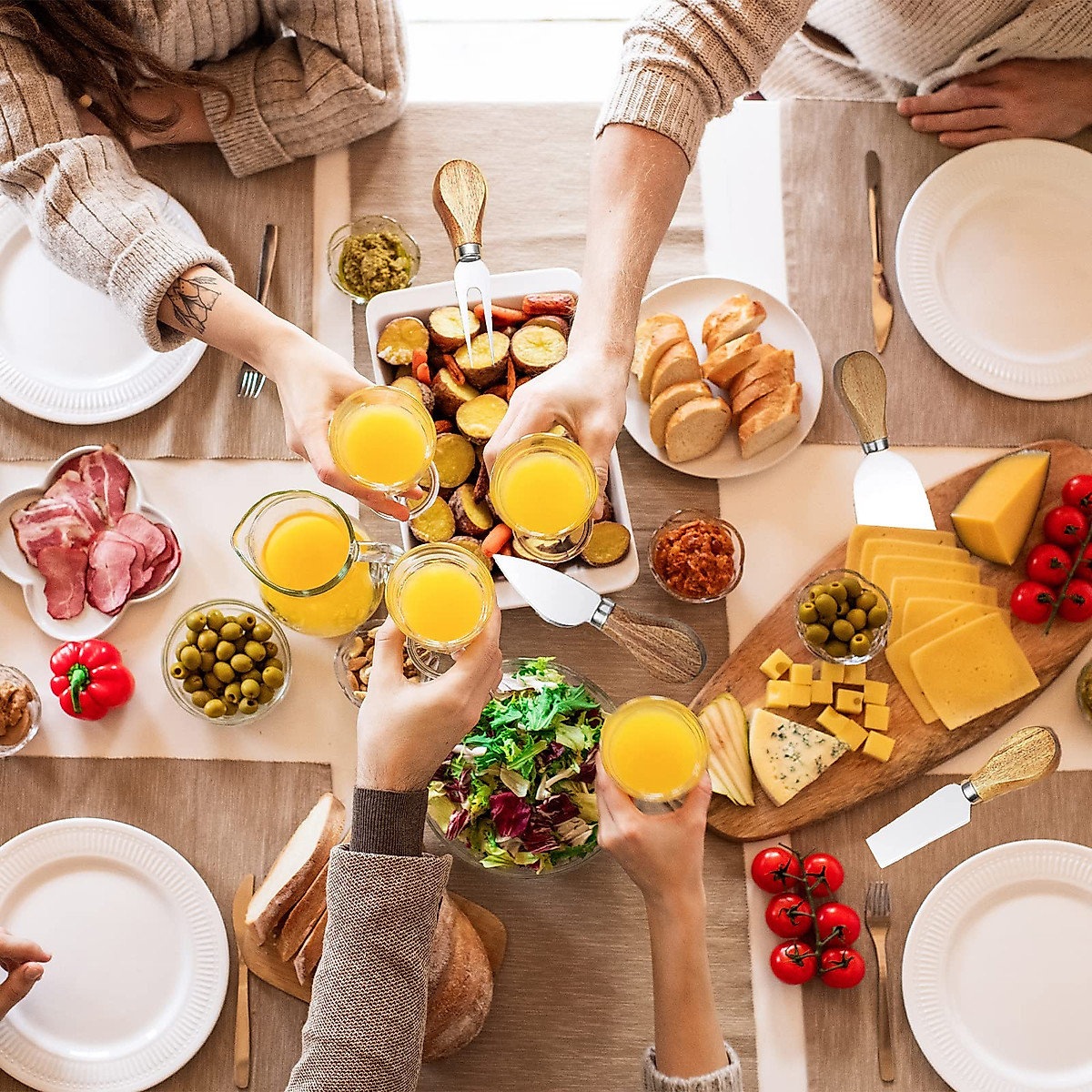 KT-GARY 4Pcs Cheese Knife Set - Stainless Steel Cheese Knives with Acacia Wood Handle - Charcuterie Knife Set for Party and Holiday