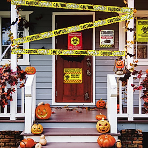 6 Warning Signs 11x14" with Caution Tape Roll 20 Feet - Halloween Zombie Party Decorations Halloween Indoor Outdoor Yard Signs Beware Danger Door Posters Haunted House Decor