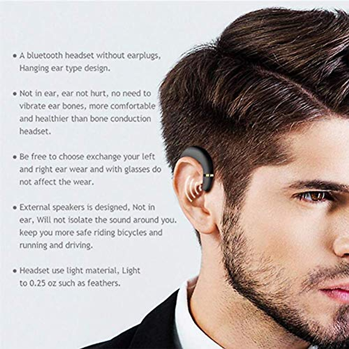 Sunffice Ear Hook Bluetooth Wireless Headphone,Non Ear Plug Headset with Microphone,Single Ear Noise Cancelling Earphones Painless Wearing for Android Smartphones,iPhone14 13 12 11 X 8 (Black)