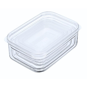 Lustroware (Set of 5) Micro Clear Stackable Storage Food Containers with Lid, Crystal Clear Nestable Kitchen Meal Prep Canister, Dishwasher & Microwave Safe, Made in Japan