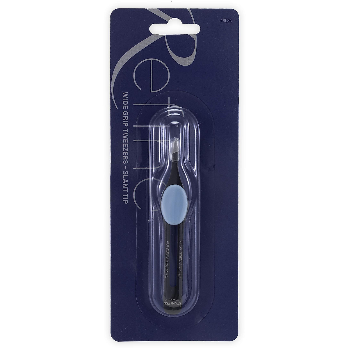 REFINE - Italy - Wide Grip Slant Tip Premium Tweezers, Stainless Steel, for Eyebrow Shaping and Tweezing Facial and Body Hair