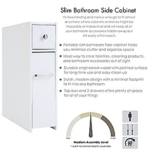 Spirich Home Slim Bathroom Storage Cabinet, Free Standing Toilet Paper Holder, Bathroom Cabinet Slide Out Drawer Storage, White
