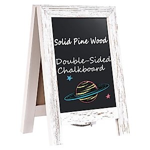 Umtiti Tabletop Chalkboard Sign, Double-Sided White Solid Pine Wood Framed Standing Chalkboard, 8.7×12.6" Small Kitchen Countertop Memo Board Décor for Home, Café, Bar, Wedding(SMHB-WH-2232A)
