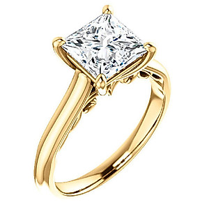 10K Solid Yellow Gold Handmade Engagement Rings 1.0 CT Princess Cut Moissanite Diamond Solitaire Wedding/Bridal Ring Set for Women/Her Propose Ring (7.5)