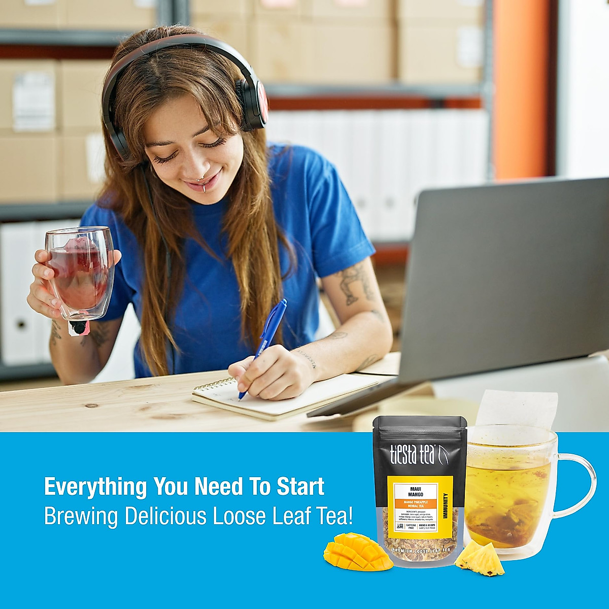 Tiesta Tea - Loose Leaf Kit | Premium Starter Kit Sampler | High to Non Caffeinated | Make Hot & Iced Brews | Starter Set with Black, Green, Herbal Sample Bags and 100 Disposable Tea Filters