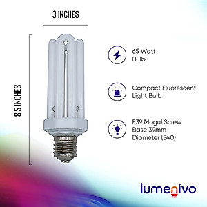 lumenivo 65W CFL Bulb E39 Mogul Base Fluorescent Bulb Incandescent 300W Equivalent CFL Quad Tube 4U 65W for Security Lighting Fixtures - 6500K Daylight - 1 Pack