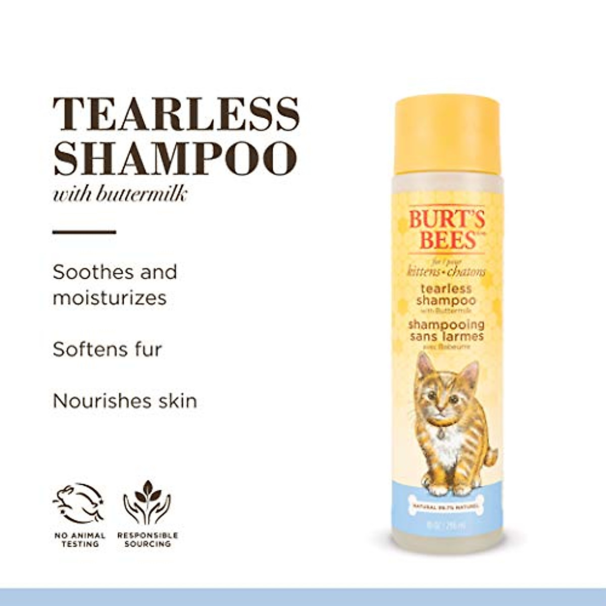 Burt's Bees for Pets Kitten Natural Tearless Shampoo with Buttermilk, 10 Oz - Burts Bees Cat Shampoo, Kitten Shampoo for Cats - Cat Grooming Supplies, Cat Bath Supplies, Kitty Shampoo, Pet Shampoo
