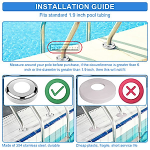 4pcs Pool Ladder Escutcheon, Stainless Steel Escutcheons Plates Pool Escutcheon Replacement Cover Fits for 1.9 Inch Inner Diameter Tubing Pool Handrail Cover Ladders for Inground Pools Accessories