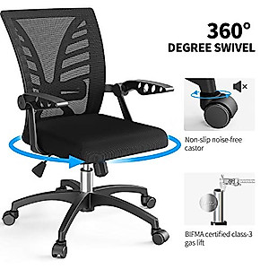 Ergonomic Office Chair, Mid Back Mesh Computer Desk Chair with Lumbar Support, Flip-up Arms, Adjustable Backrest, Swivel Comfortable Task Chair for Teens, Women, Adults,Black