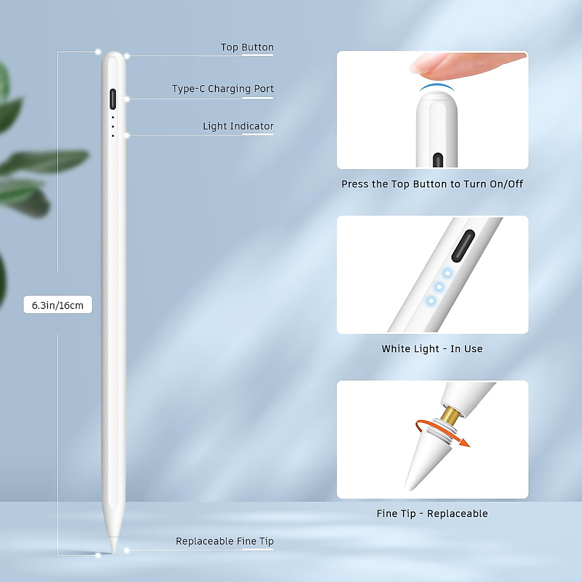 Stylus Pen for iPad 2018-2024, 15 mins Fast Charge Apple Pen iPad Pencil with Palm Rejection and Tilt Sensitivity, Compatible with iPad Pro 11/12.9/13in, iPad 6/7/8/9/10, iPad Air 3/4/5, iPad Mini 5/6