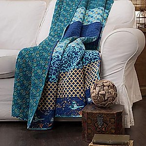 Lush Decor, Peacock Royal Empire Throw-Floral Stripe Reversible Design Blanket-60” x Blue, 60 by 50-Inch